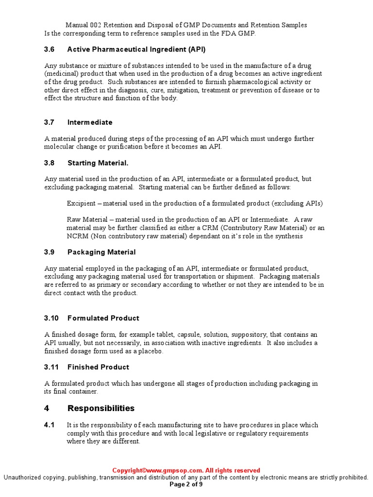 Man2 Retention and Disposal of GMP Documents and Retention Samples ...