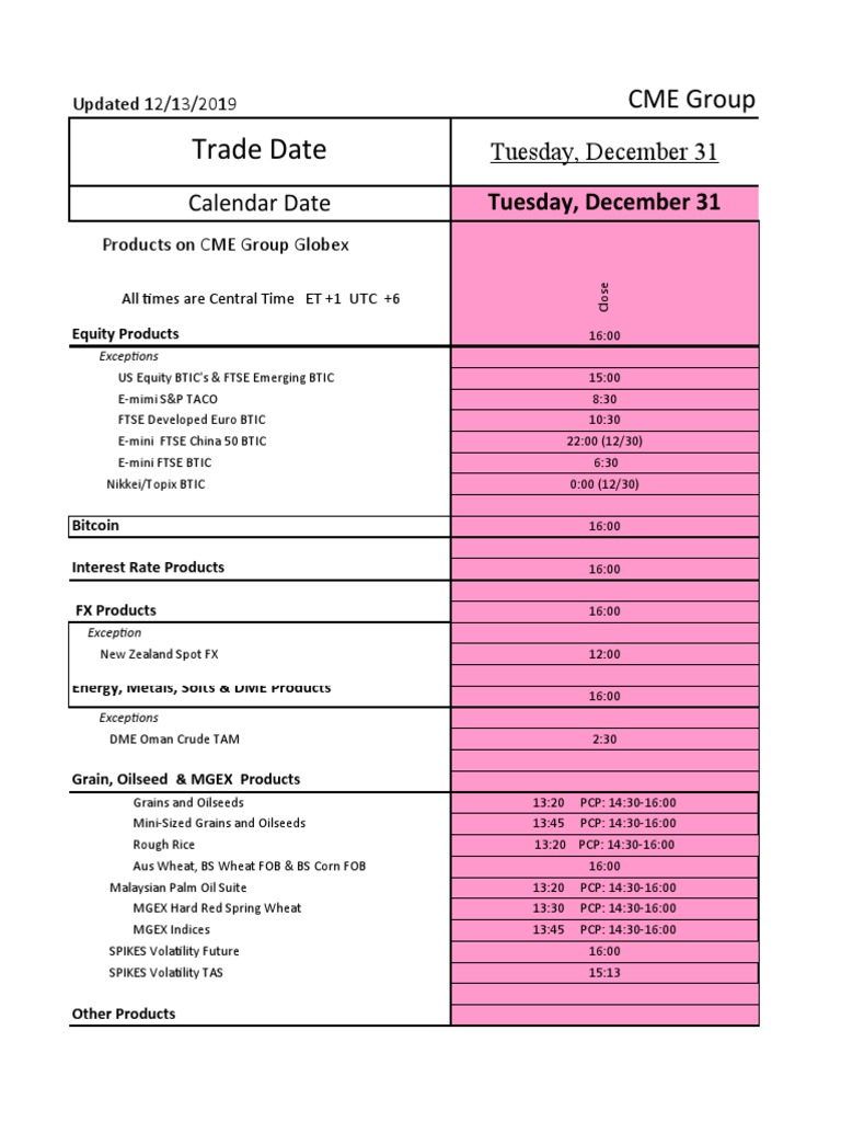 CME Group Holiday Trading Schedule 2020 | PDF | Chicago Mercantile ...
