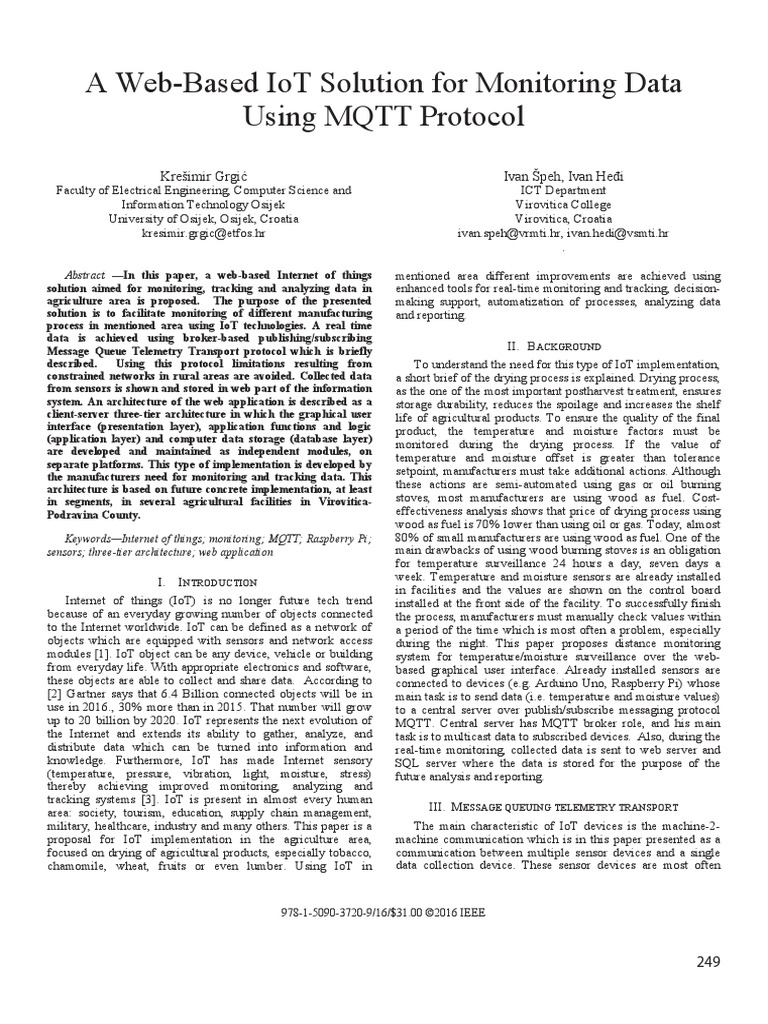 A Web-Based IoT Solution For Monitoring Data Using MQTT Protocol | PDF ...