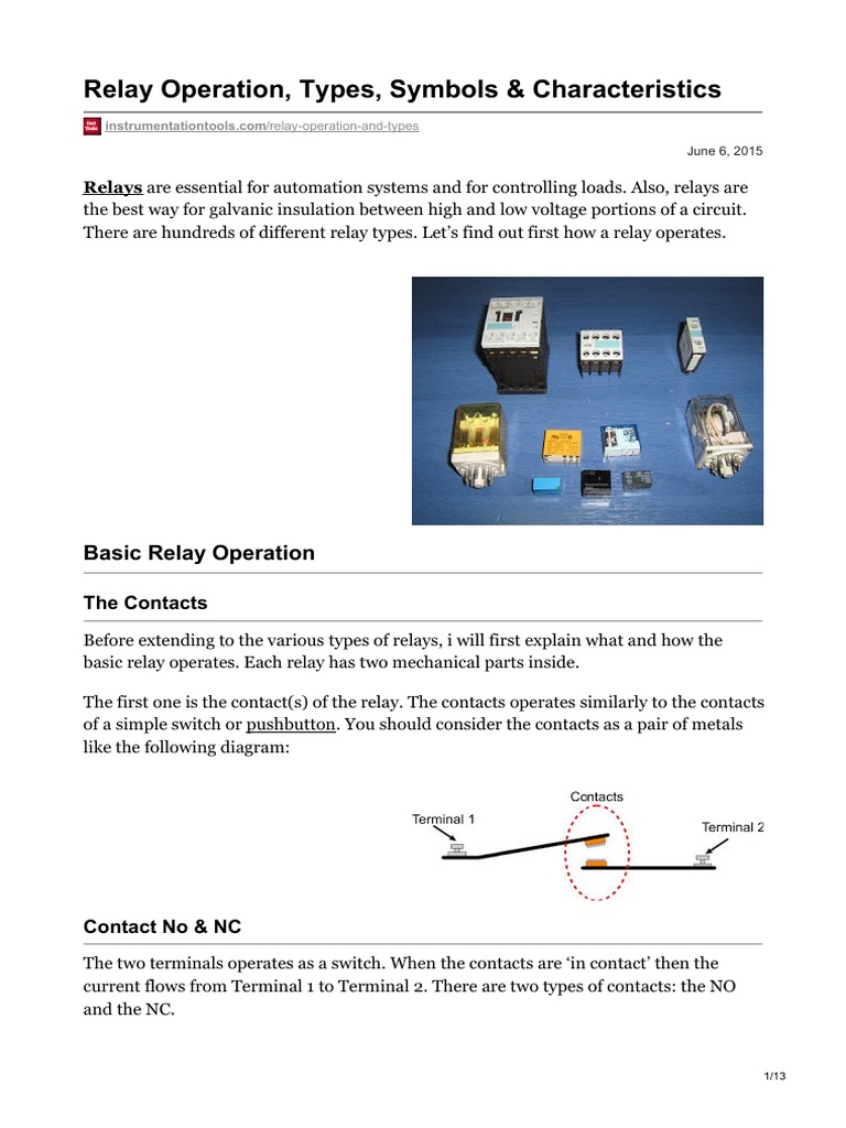 Relay Operation Types Symbols & Characteristics | PDF | Relay | Switch