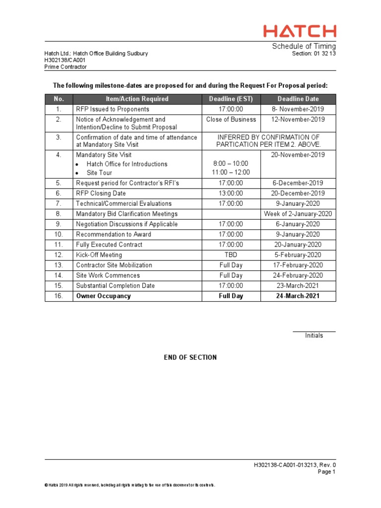 Schedule of Timing | PDF | Request For Proposal | Business