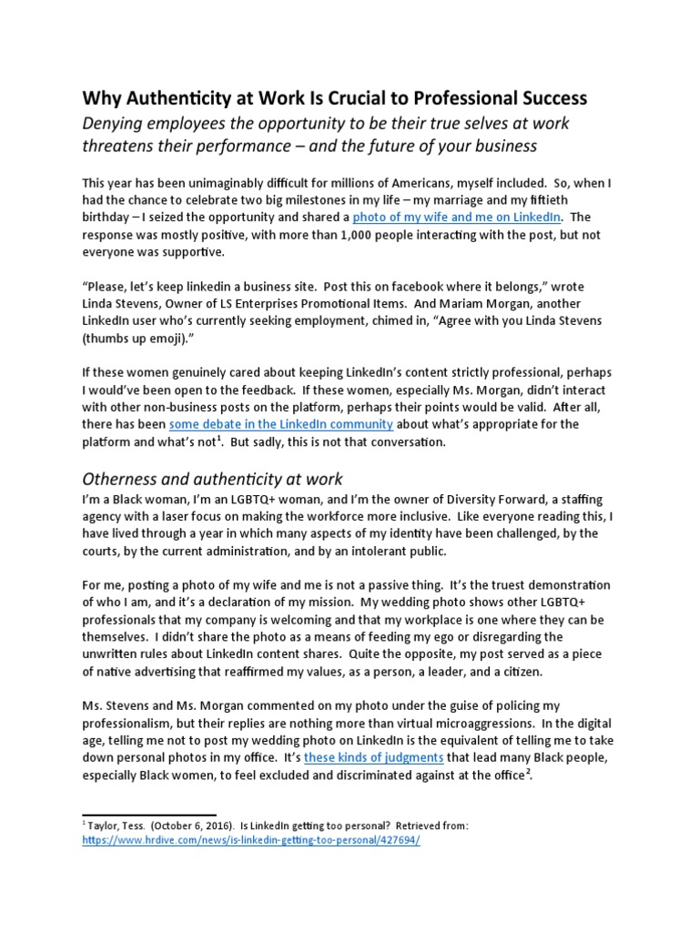 Why Authenticity At Work Is Crucial To Professional Success Pdf