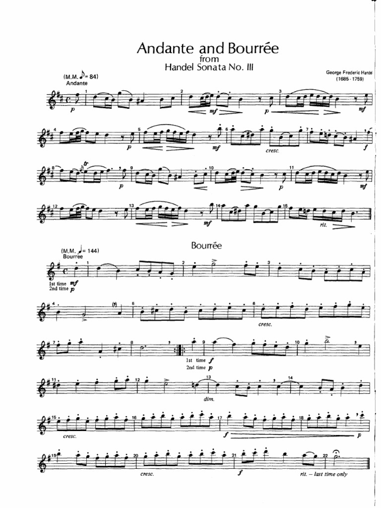G. F. Handel - Andante and Bourree From Handel Sonata NoIII (Alto Saxophone & Piano) | PDF