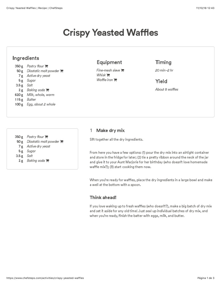 Crispy Yeasted Waffles - Recipe - ChefSteps | PDF | Waffle | Malt