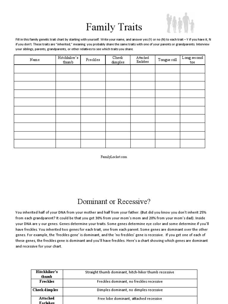 Family Genetic Traits Chart Guide | PDF