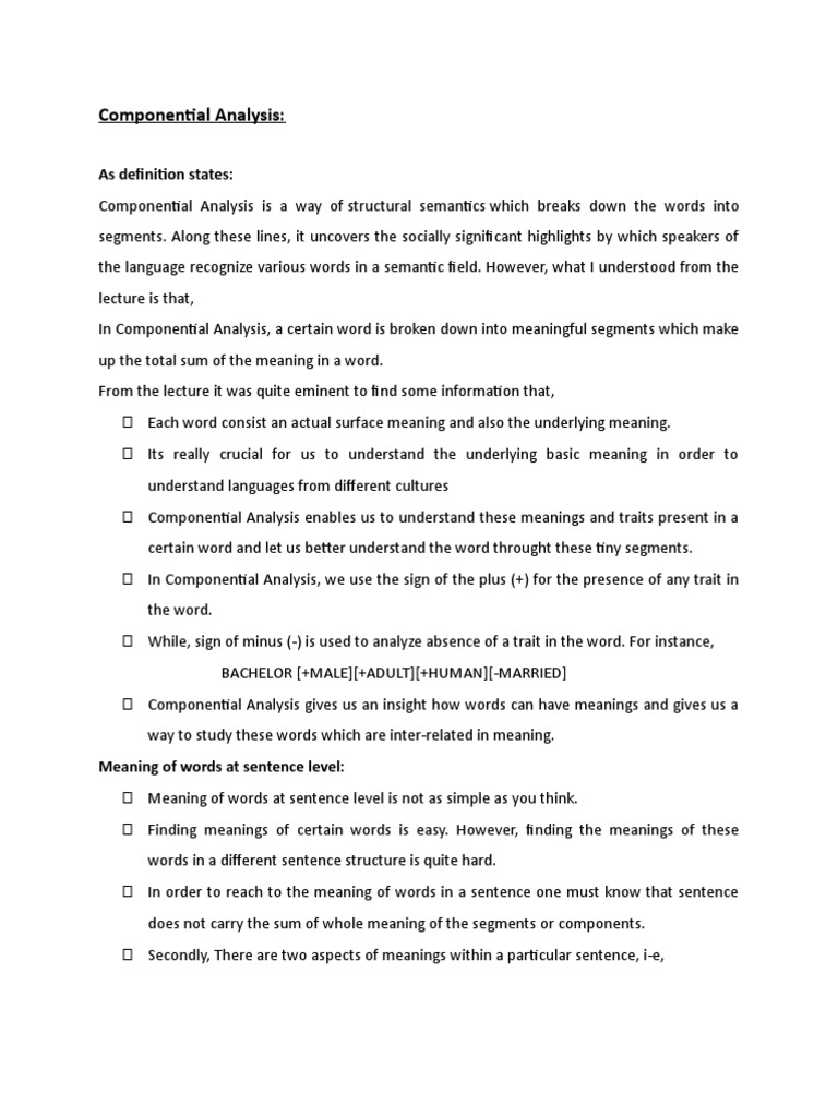 Componential Analysis:: As Definition States | PDF | Predicate (Grammar ...