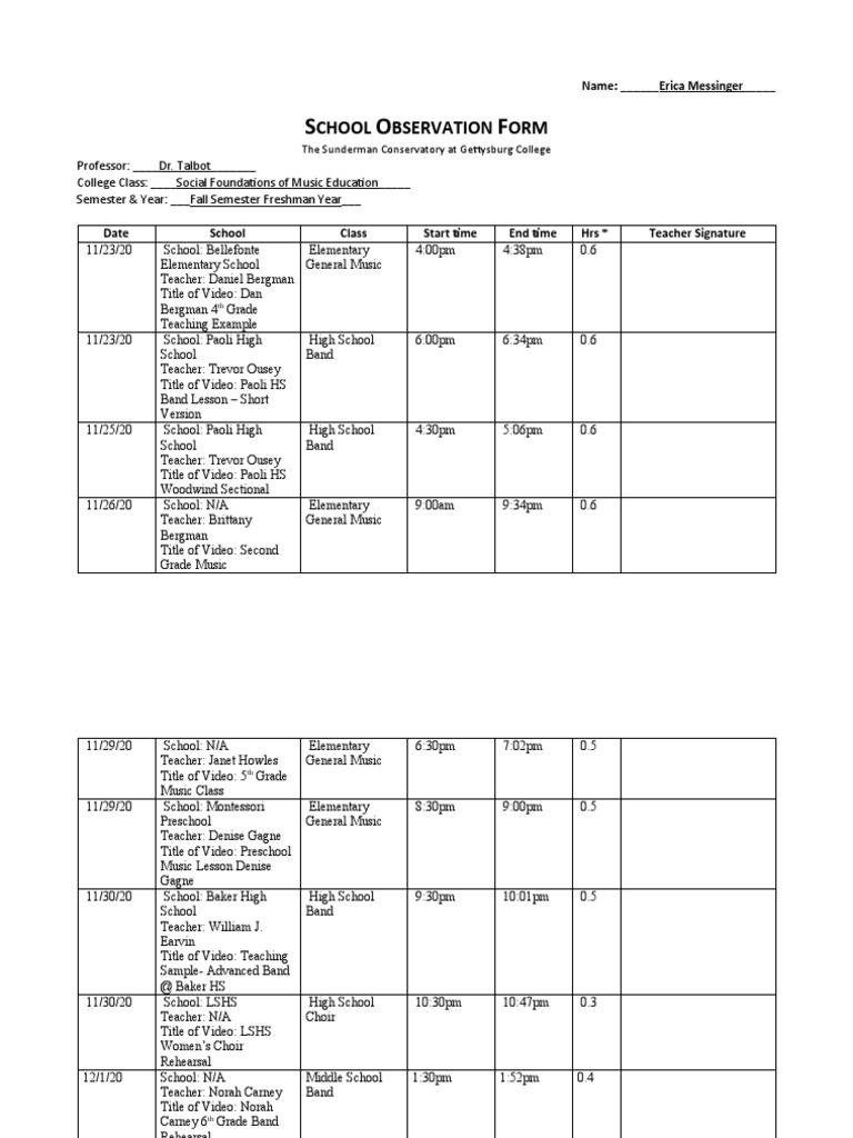 Observation Tracking Form 3 | PDF | Educational Institutions | School Types