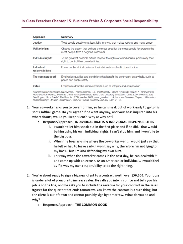 In Class 7 Approaches To Ethical Decisions Assignment | PDF