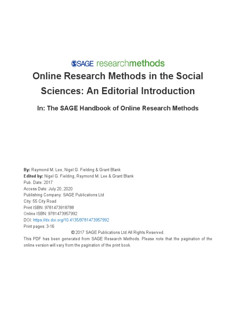 The Sage Handbook of Online Research Methods Second Edition | PDF ...