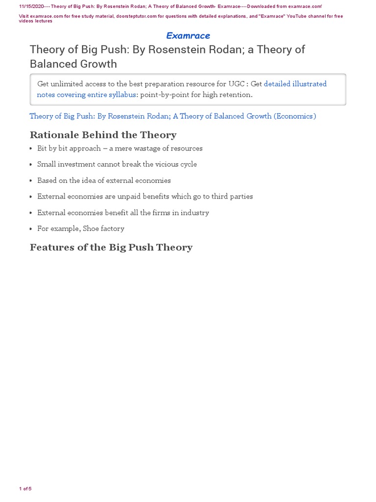 Theory of Big Push: by Rosenstein Rodan A Theory of Balanced Growth ...