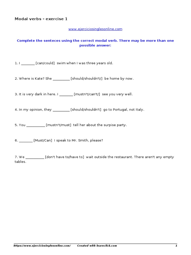 Modal Verbs - Exercise 1 PDF | PDF