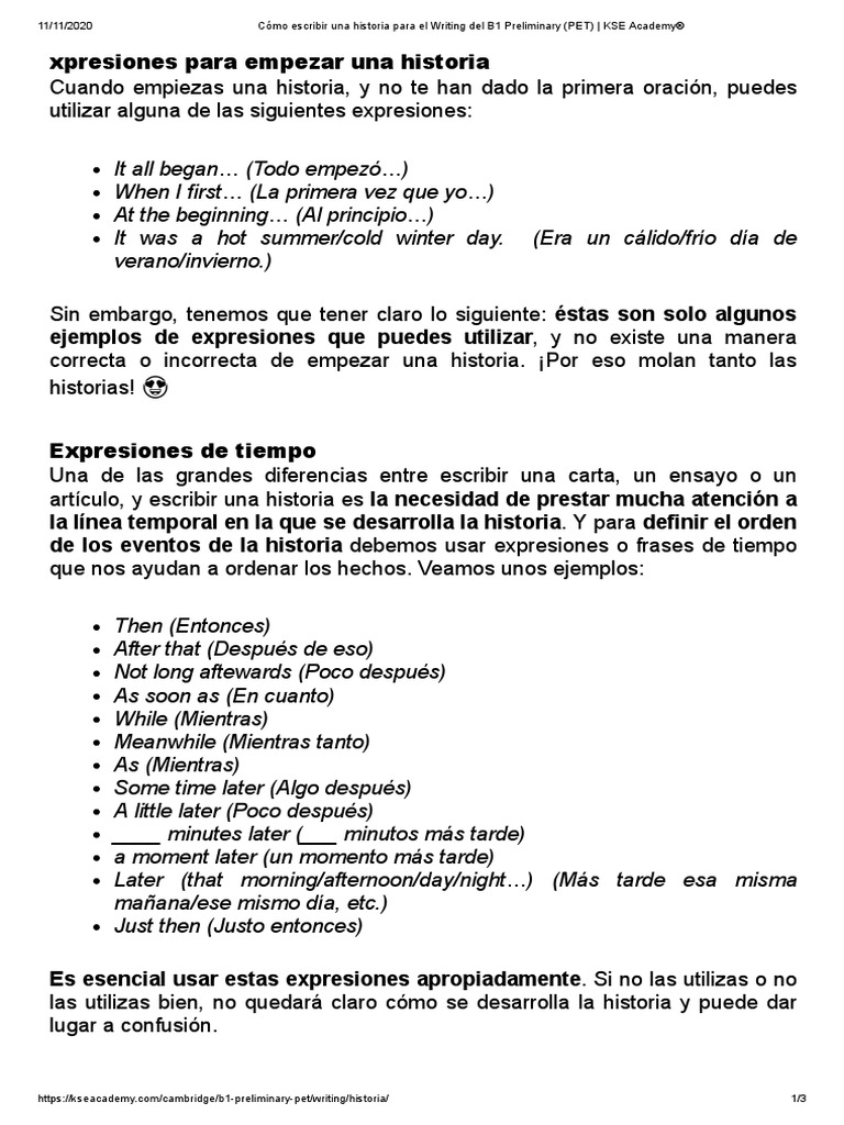 Cómo Escribir Una Historia para El Writing Del B1 Preliminary (PET ...