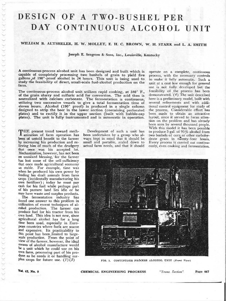 Design of A Two-Bushel Per Day Continuous Alcohol Unit | PDF | Ethanol ...