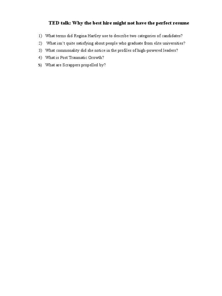 TED Talk Why The Best Hire Might Not Have The Perfect Resume. Questions ...