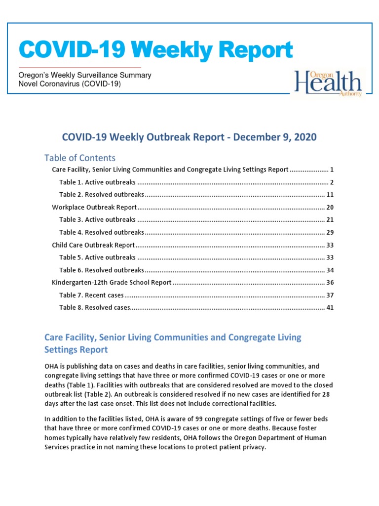 Weekly Outbreak COVID 19 Report | PDF | Epidemiology | Oregon
