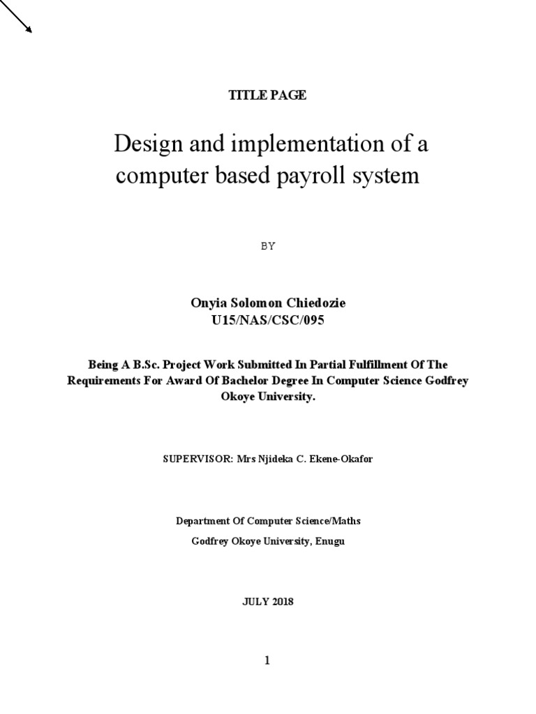 Design and Implementation of A Computer Based Payroll System | PDF ...