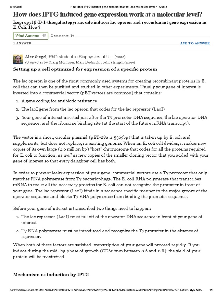 How Does IPTG Induced Gene Expression Work at A Molecular Level - Quora ...