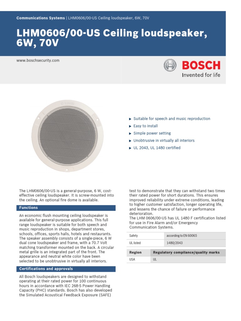 LHM0606 Ceiling Speaker Datasheet | PDF | Loudspeaker | Decibel