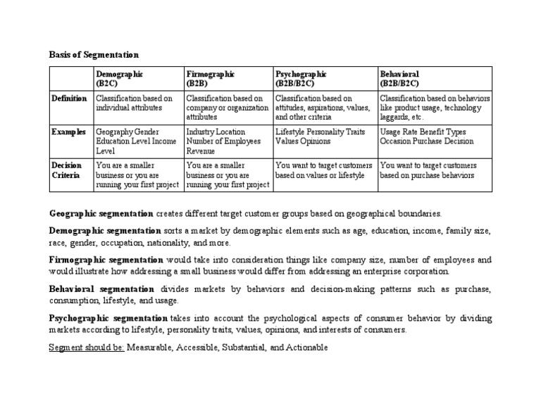 Basis of Segmentation | PDF