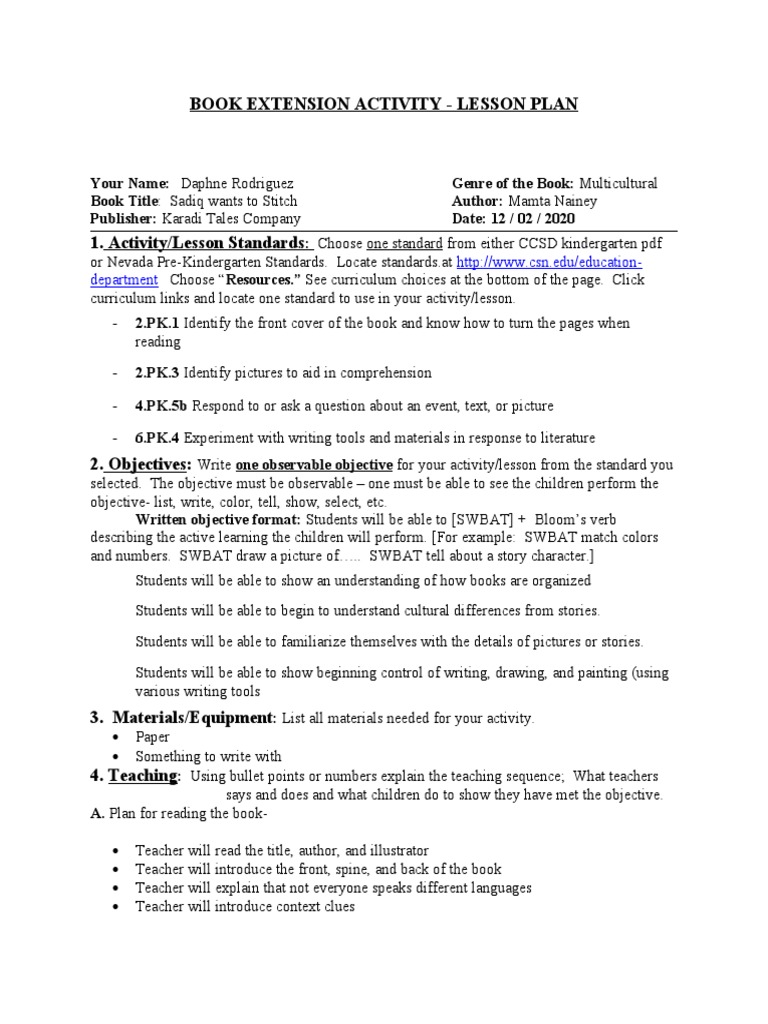 Book Extension Activity - Lesson Plan: Department | PDF | Books ...