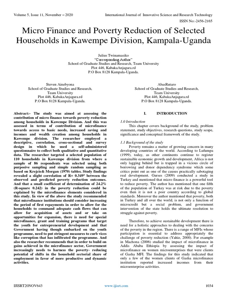 Microfinance Impact on Poverty in Kampala | PDF | Microfinance ...