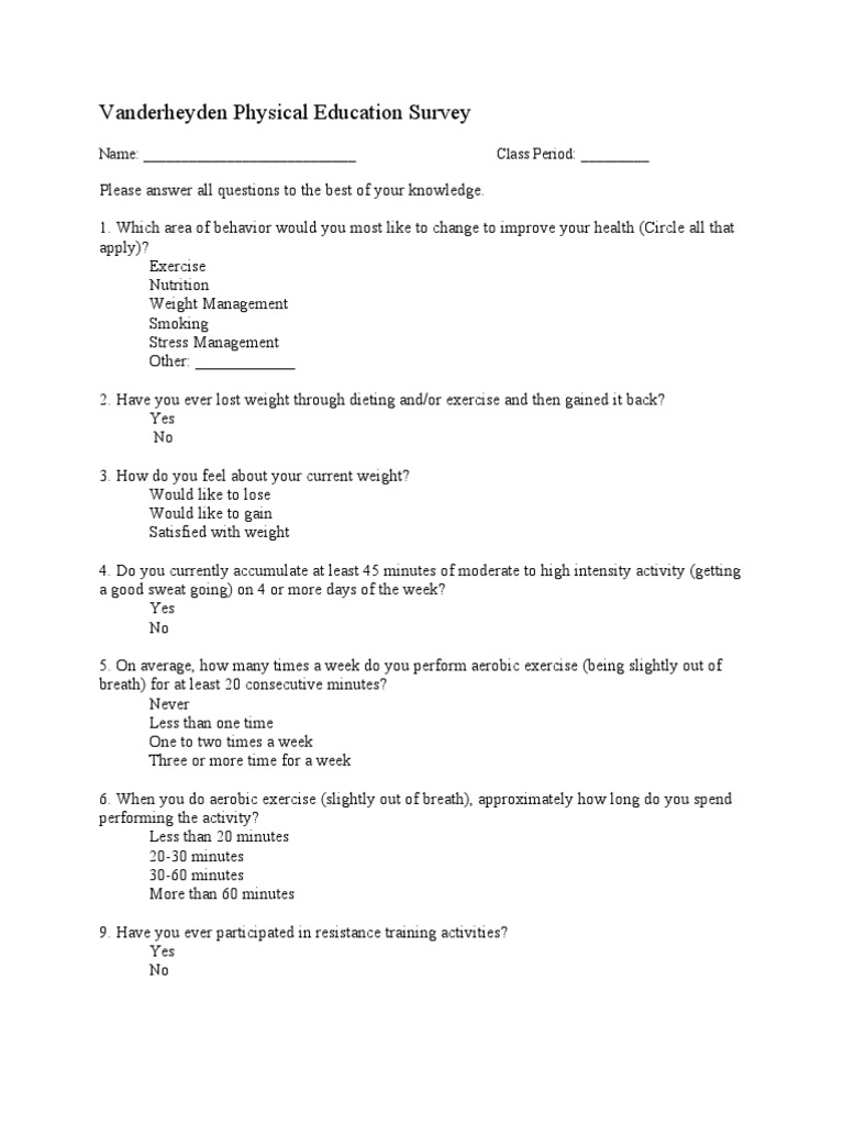 First Day of PE Questionnaire | PDF