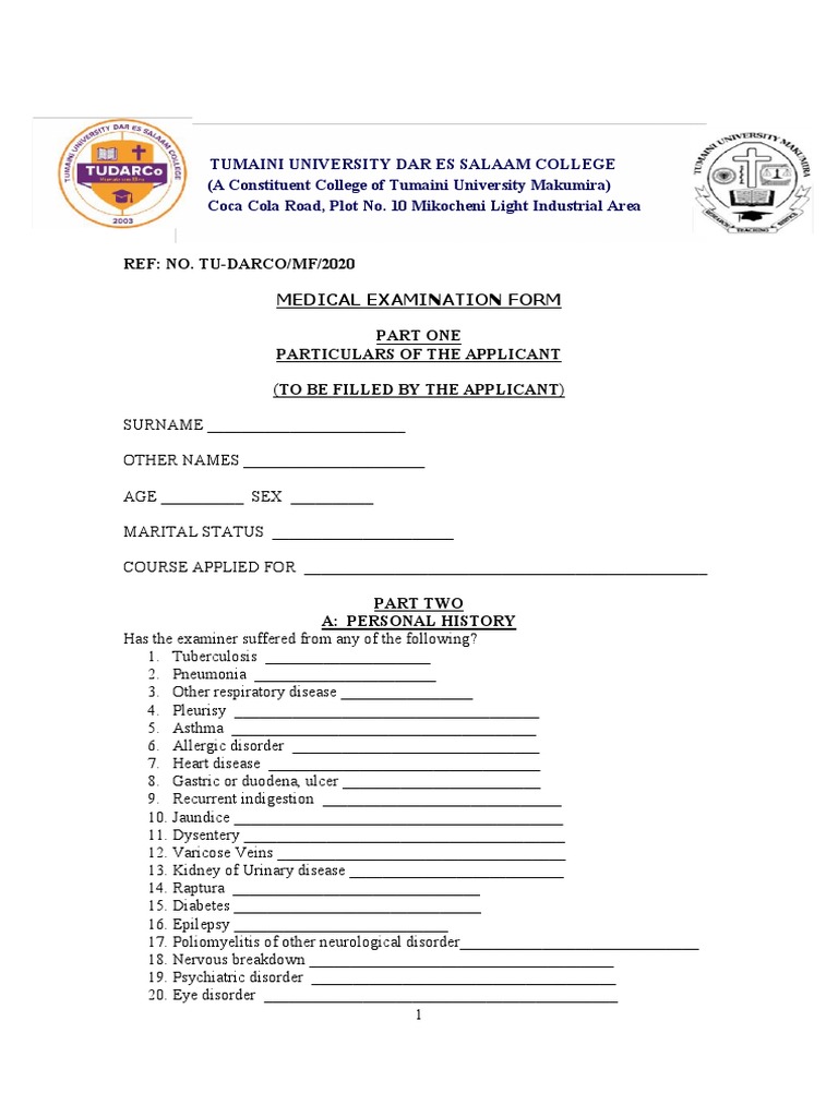 2020-Oct-Mon - MEDICAL EXAMINATION FORM 2020 PDF | PDF | White Blood ...