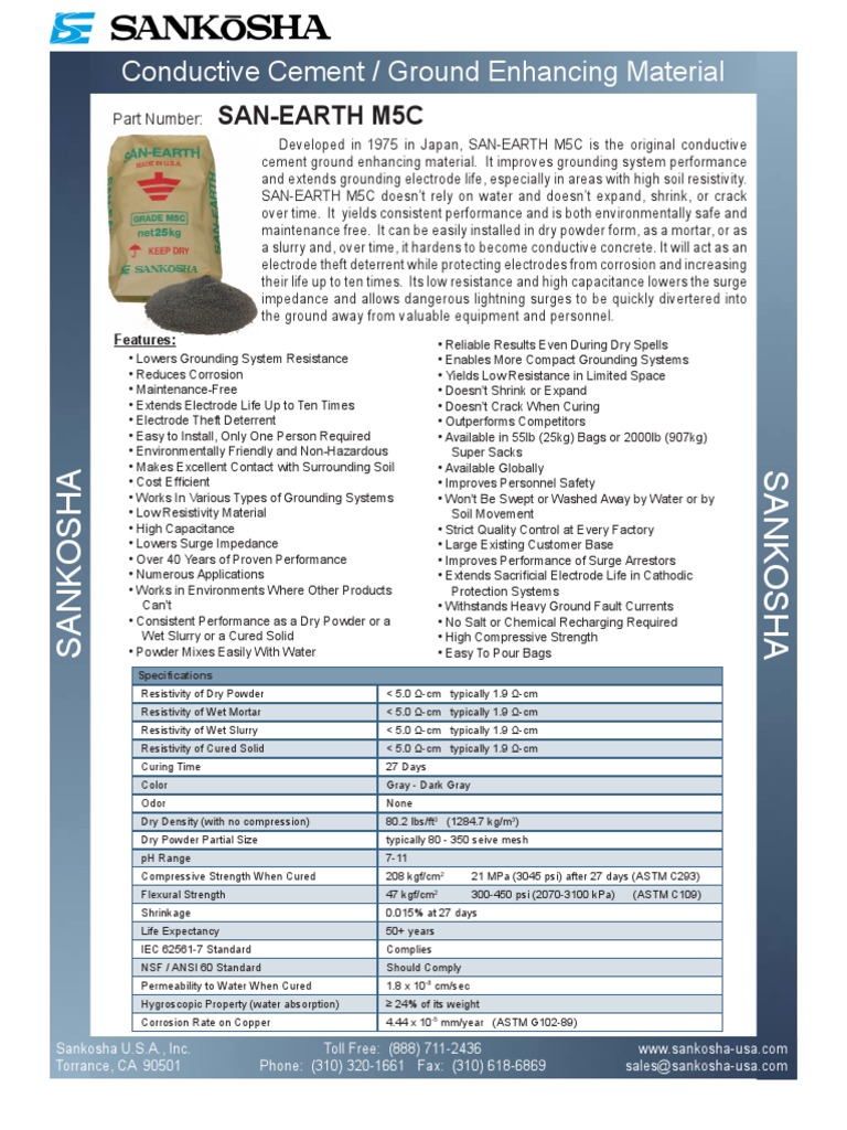 Conductive Cement / Ground Enhancing Material: San-Earth M5C | PDF ...