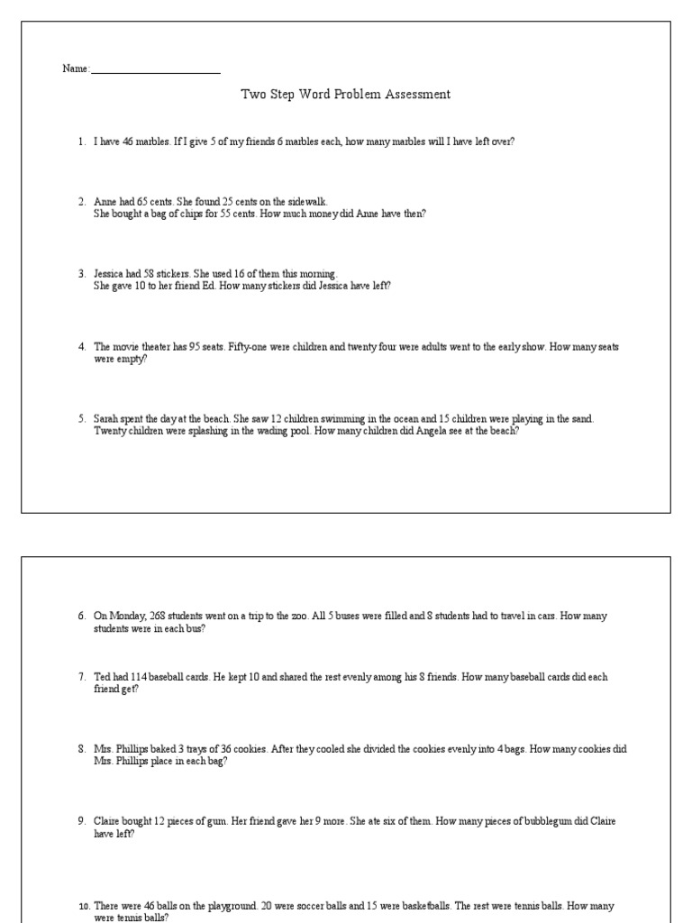 Two Step Word Problem Assessment | PDF