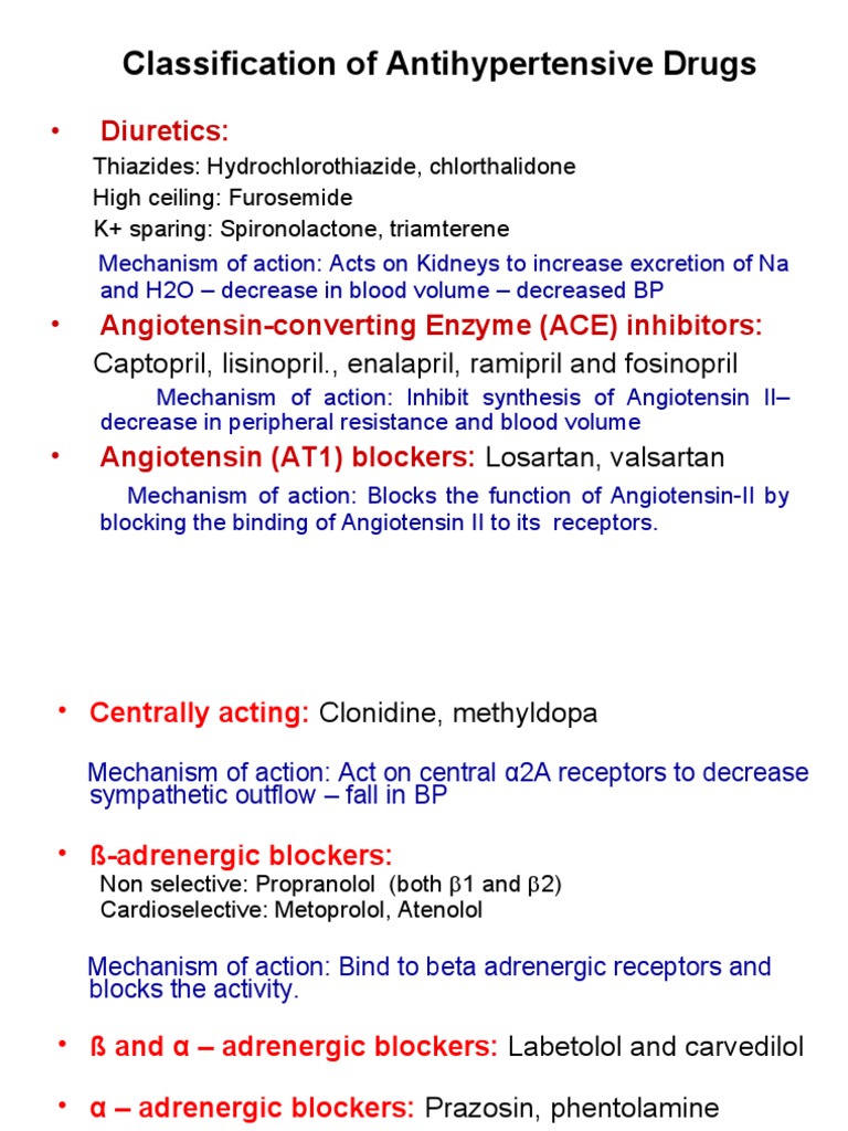 Classification of Antihypertensive Drugs: Diuretics | PDF | Angiotensin ...