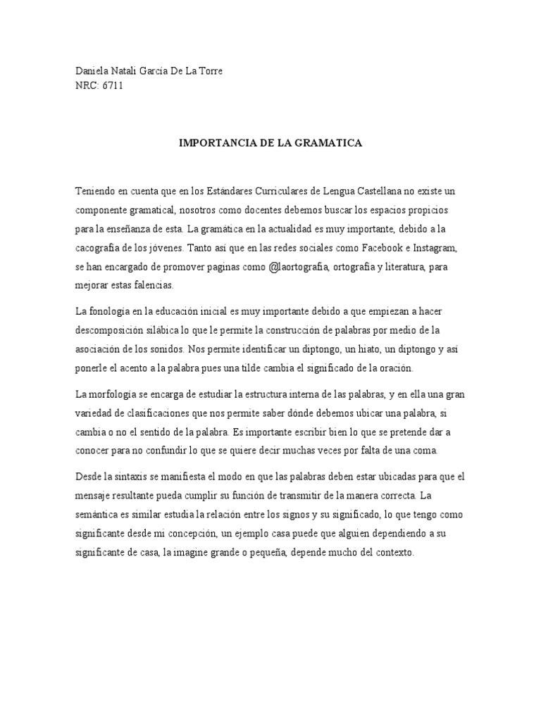 Importancia de La Gramatica | PDF