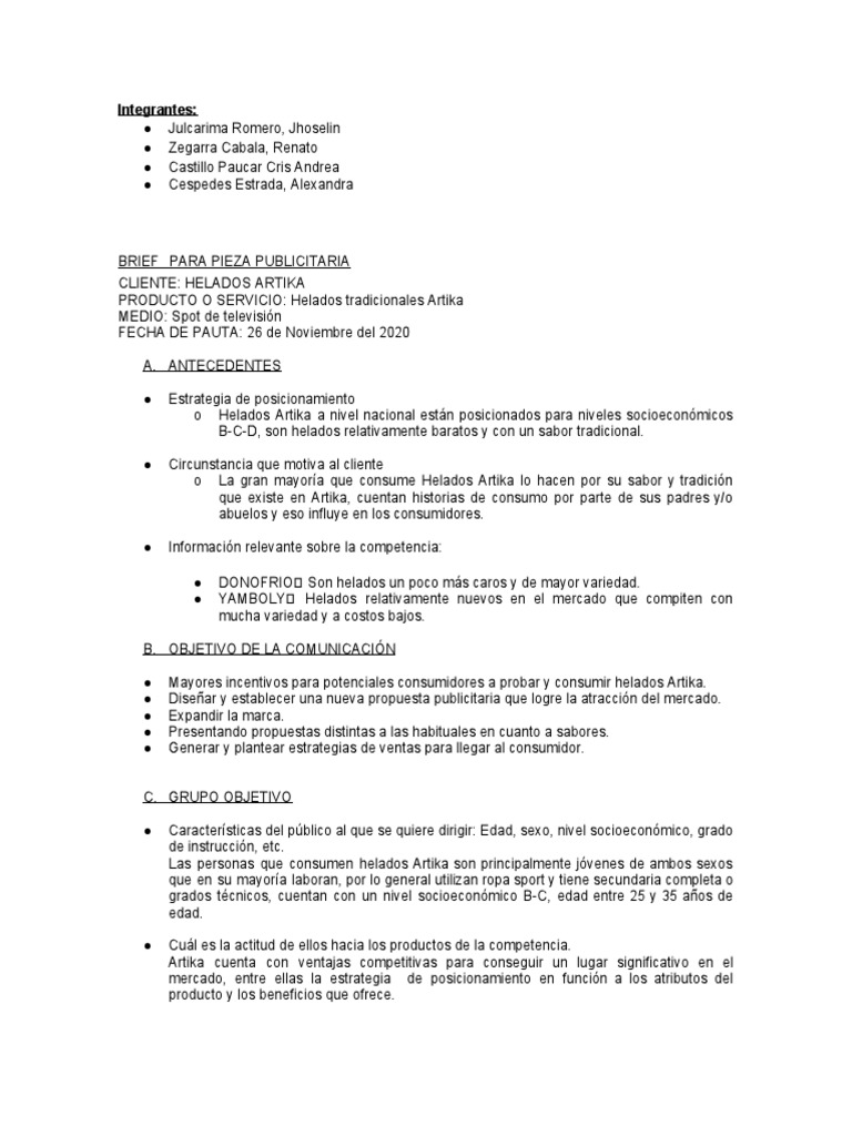 Modelo Brief | Descargar gratis PDF | Producto (Negocio) | Marca