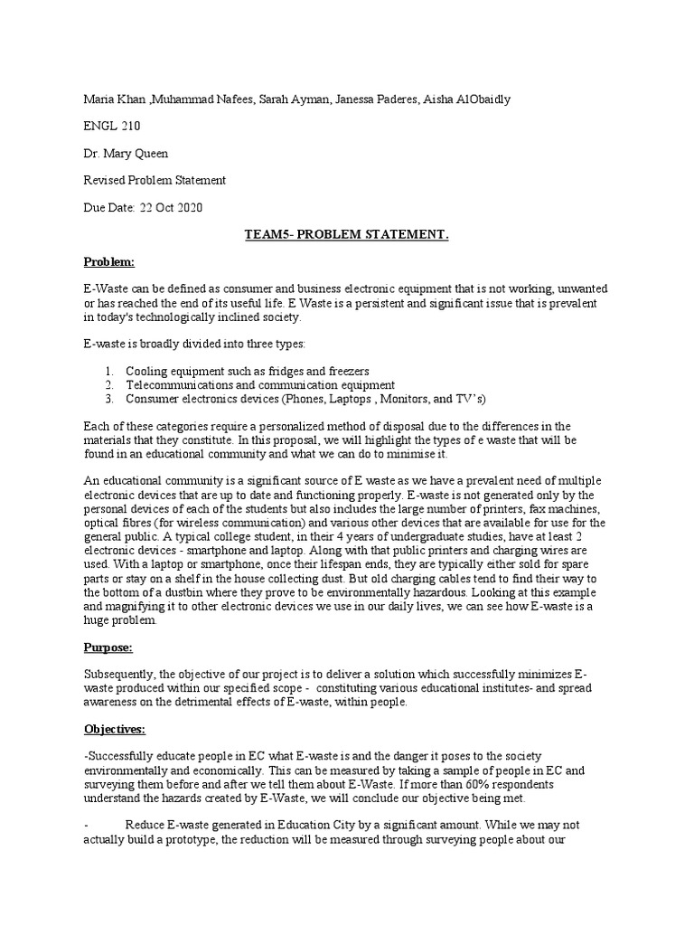Problem Statement | PDF | Electronic Waste | Waste Management
