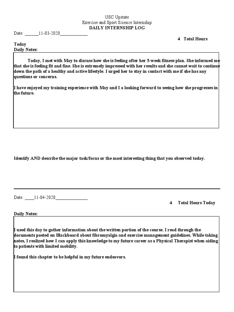 Daily Internship Notes Log (11-03-11-06-2020 | PDF | Physical Fitness ...