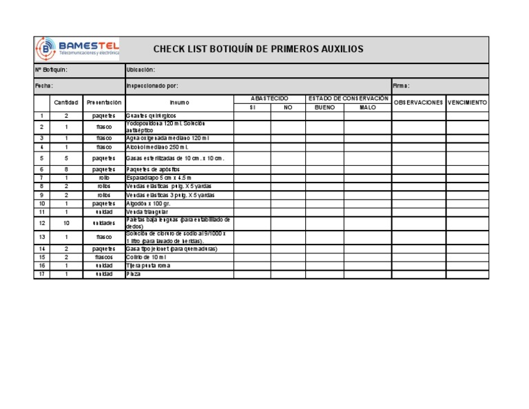 Check List de Botiquín de Primeros Auxilios | PDF