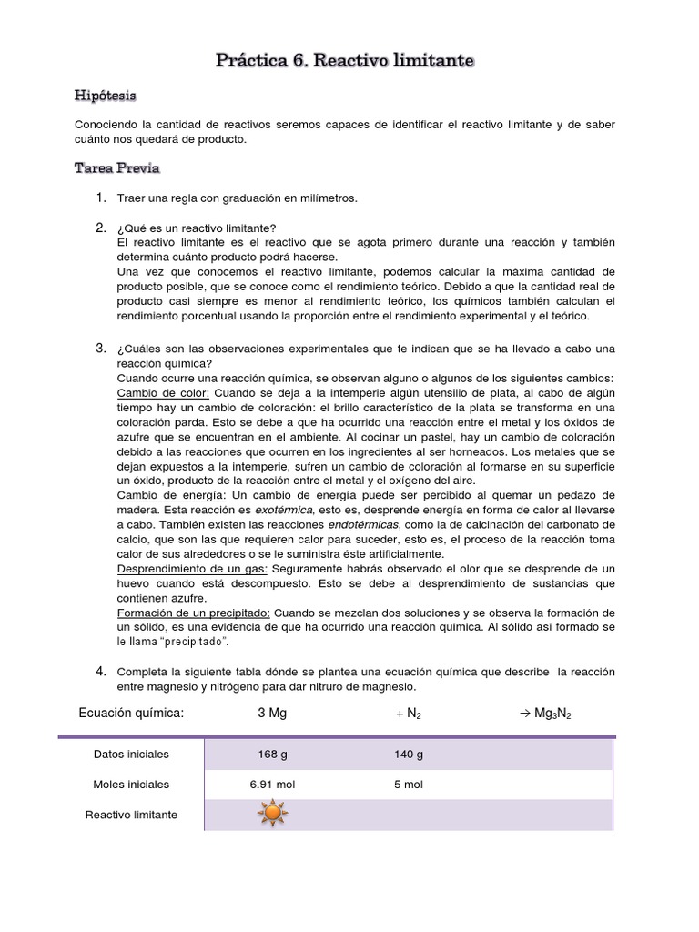 Reactivo Limitante en Reacciones Químicas | PDF | Reacciones químicas | Magnesio