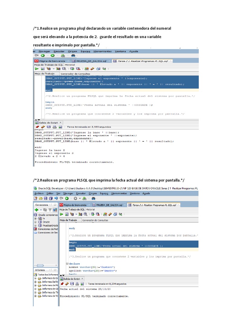 CAPTURAS Tarea 2 1 Realizar Programas PLSQL | PDF | Informática | Tecnología