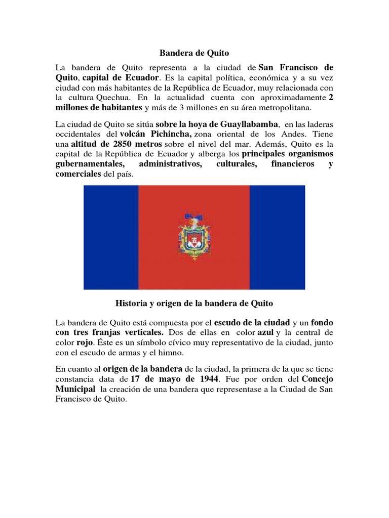 Bandera y escudo de Quito: historia y significado | PDF | Ecuador | Los ...