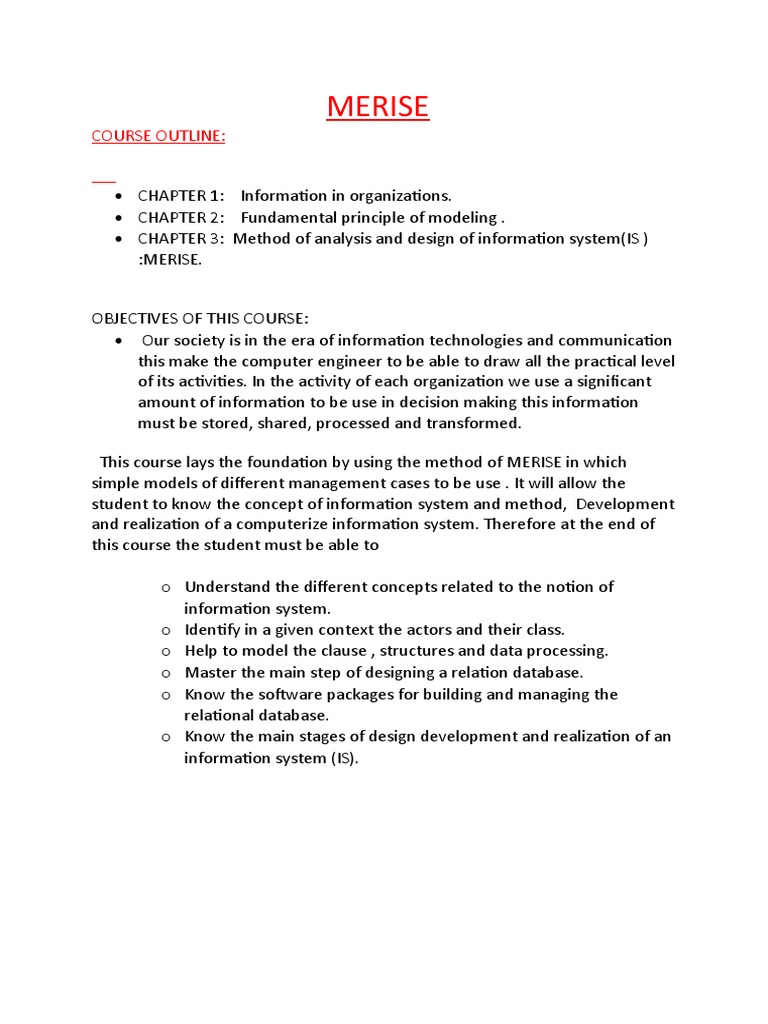 Merise: Course Outline | PDF | Conceptual Model | System