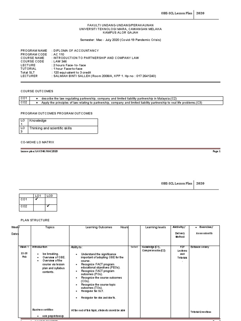 OBE-SCL Lesson Plan | PDF | Partnership | Lesson Plan