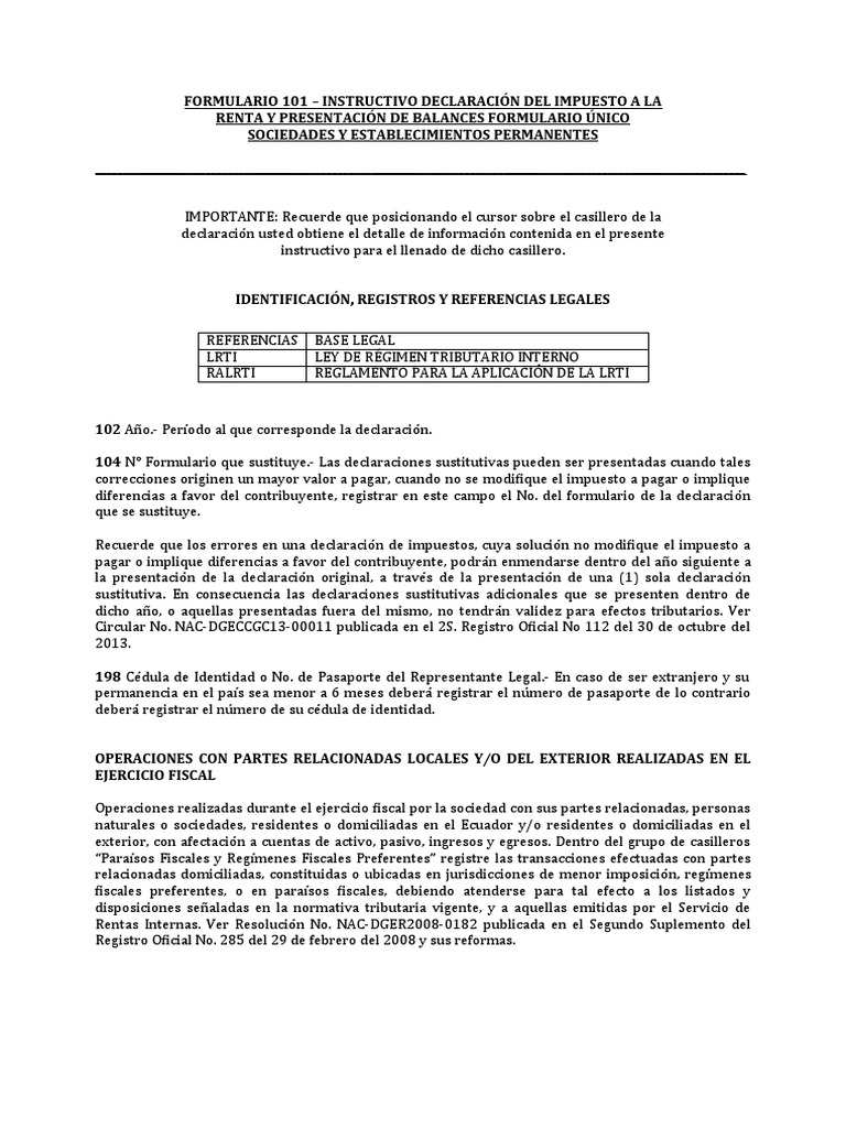 Instructivo Formulario 101 Impuesto Renta | PDF | Impuesto sobre la ...