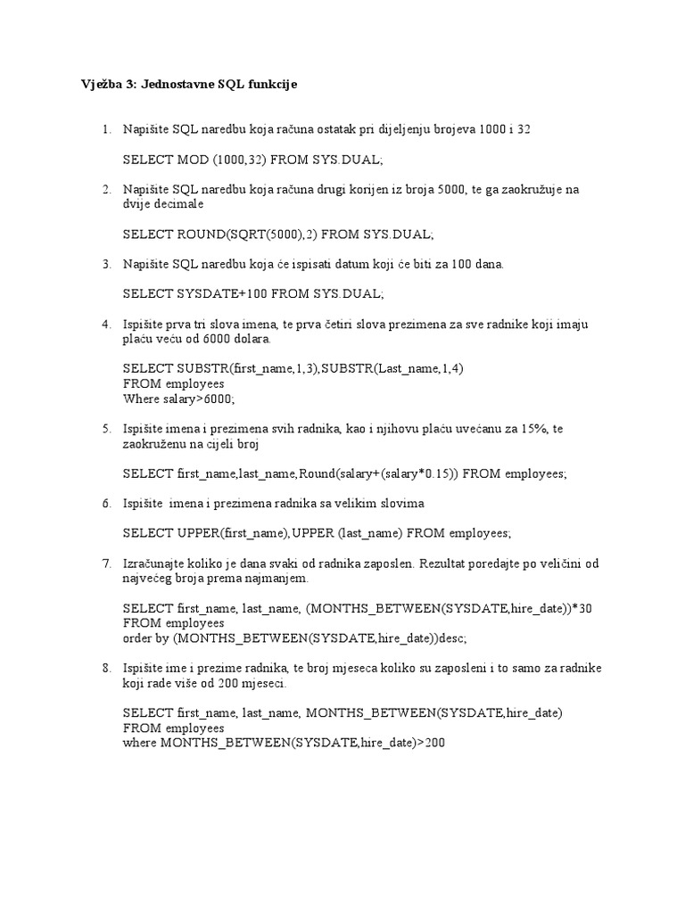 Vje - Ba 3 Jednostavne SQL Funkcije | PDF