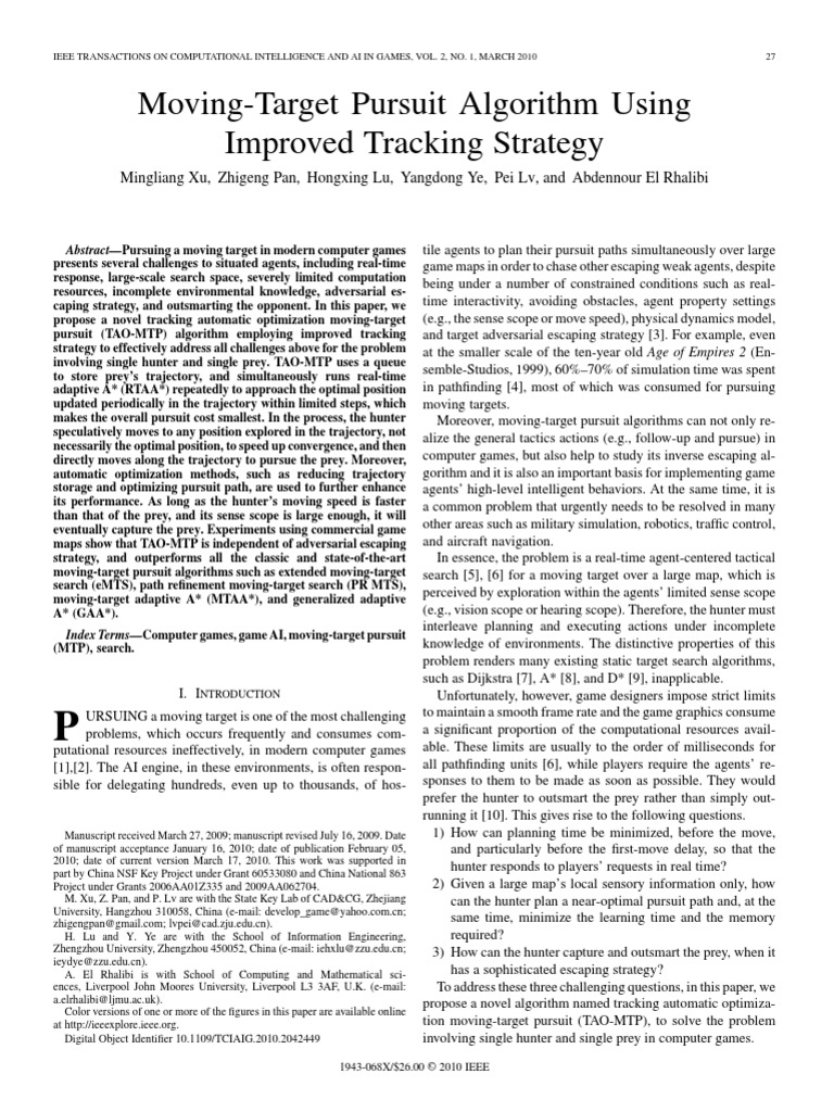 Moving-Target Pursuit Algorithm Using Improved Tracking Strategy-SEF | PDF | Discrete ...