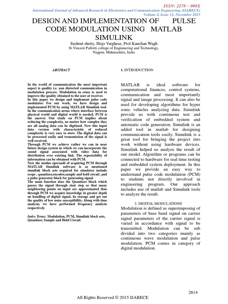 Design and Implementation of Pulse Code Modulation Using Matlab ...