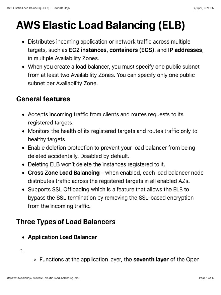 AWS Elastic Load Balancing (ELB) - Tutorials Dojo | PDF | Load ...