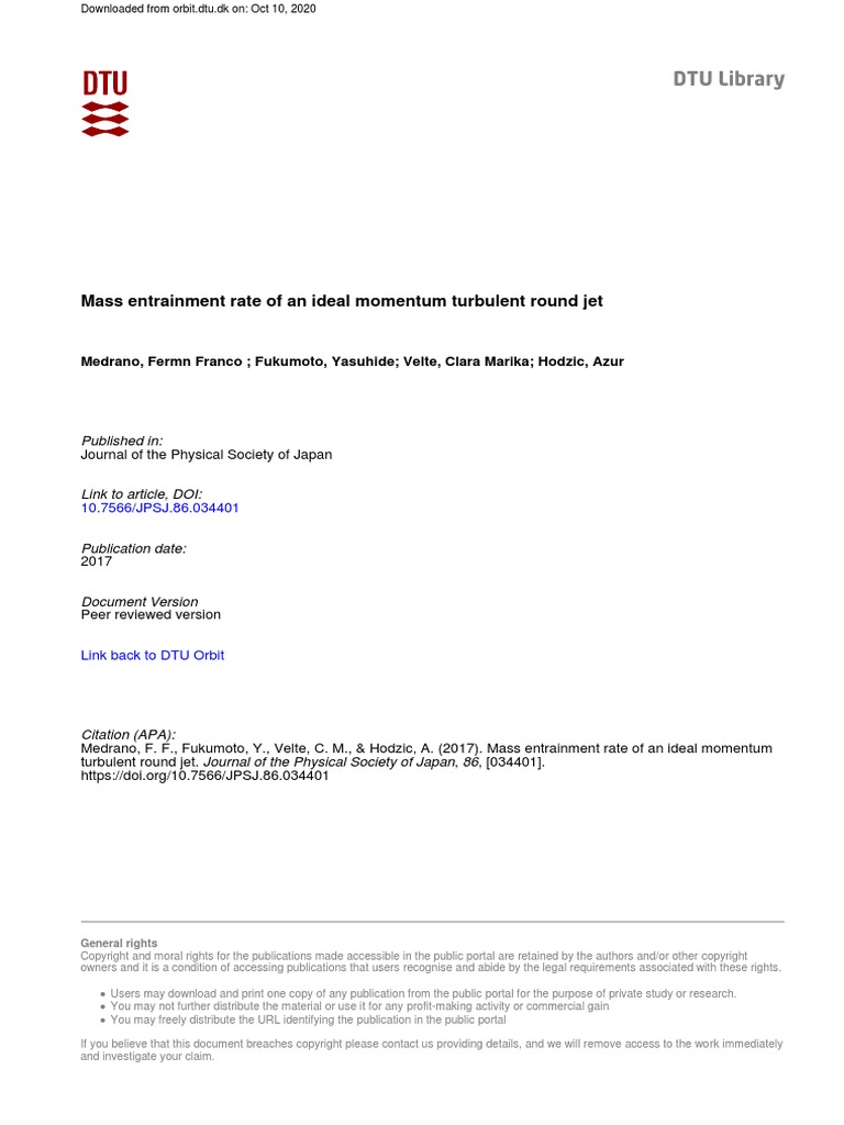 Mass Entrainment Rate of An Ideal Momentum Turbulent Round Jet | PDF ...