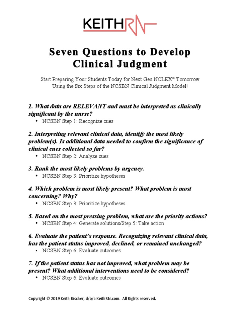 Seven Questions To Develop Clinical Judgment | PDF | National Council ...