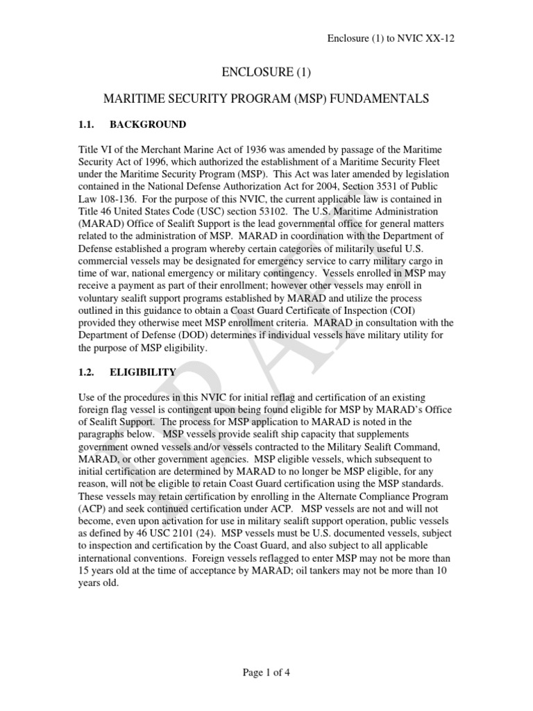 Enclosure (1) Maritime Security Program (MSP) Fundamentals: 1.1 ...