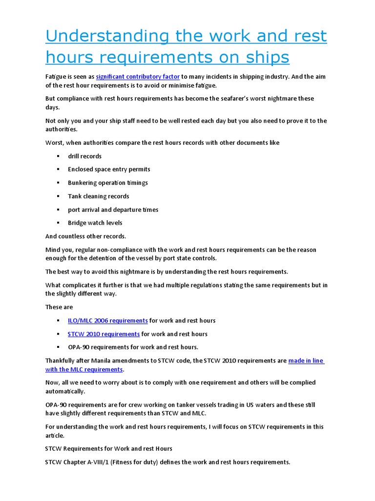 Understanding the STCW Requirements for Work and Rest Hours: A Detailed ...