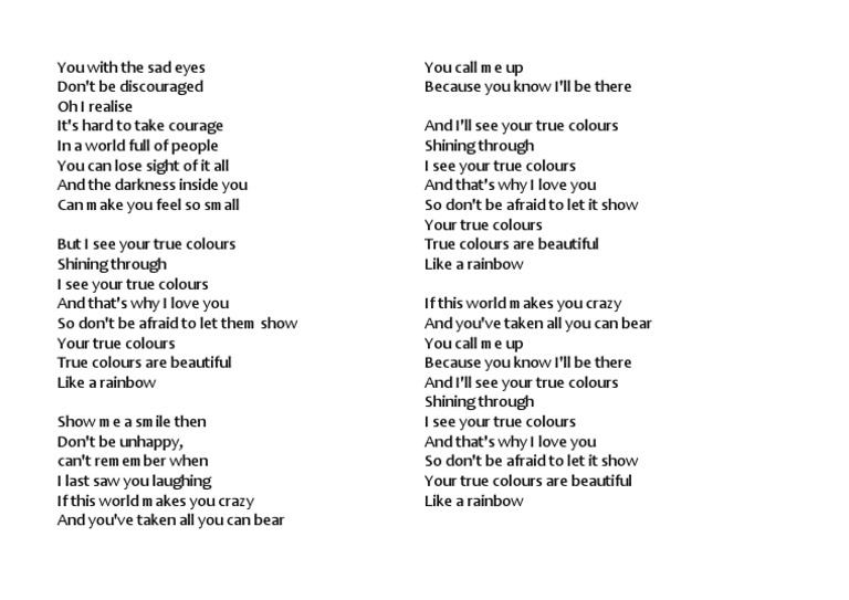 True Colours Lyrics | PDF